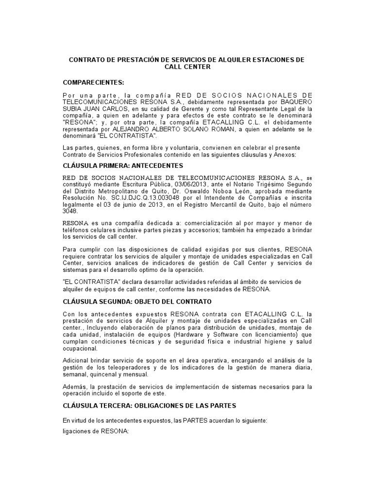 Contrato Call Center | PDF | Virtualización | Centro de llamadas