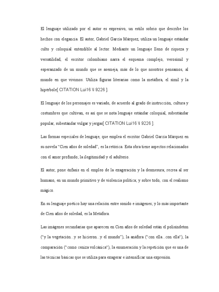 El Lenguaje Utilizado Por El Autor Es Expresivo | PDF | Gabriel García ...