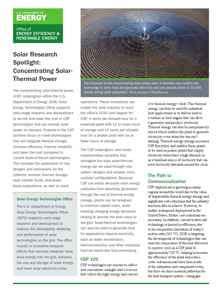 Concentrating Solar Thermal Power FactSheet PDF | PDF | Solar Power ...
