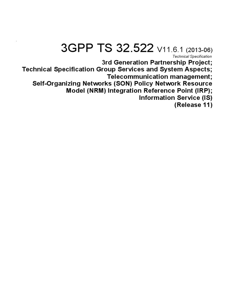 3GPP TS 32.522 - Self-Organizing Networks (SON) Policy Network Resource Model (NRM) | PDF | 3 ...