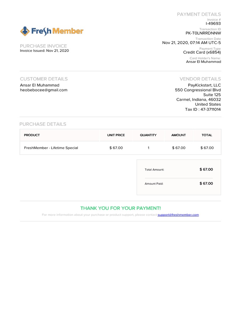 Invoice for FreshMember Purchase | PDF | Financial Transaction | Invoice
