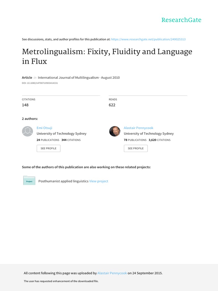 Metrolingualism - Fixity, Fluidity and Language in Flux | PDF ...