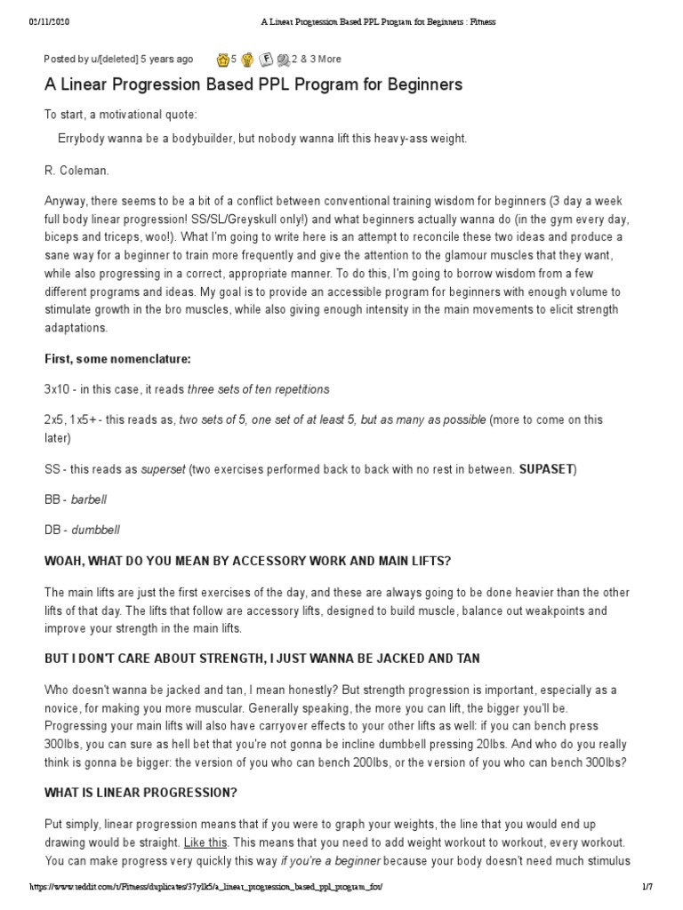 Beginner PPL Workout Plan for Growth | PDF | Weight Training | Recreation