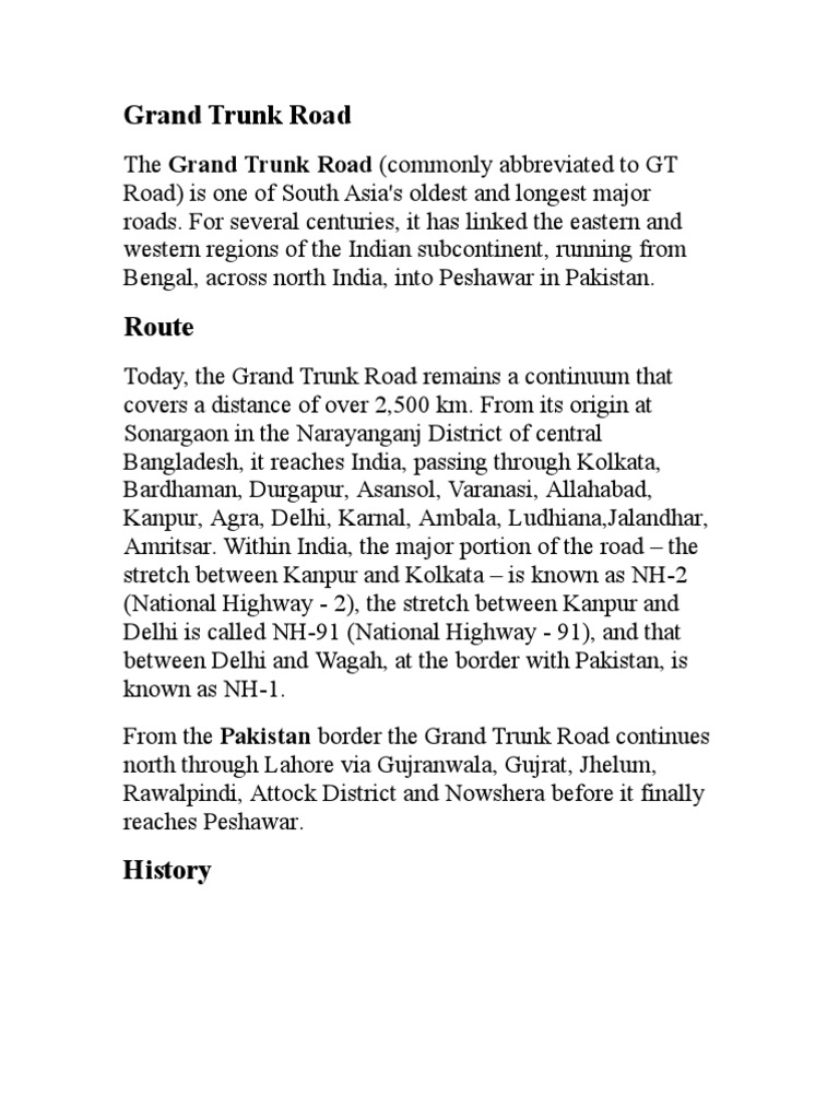 Grand Trunk Road | PDF | South Asia | Asia