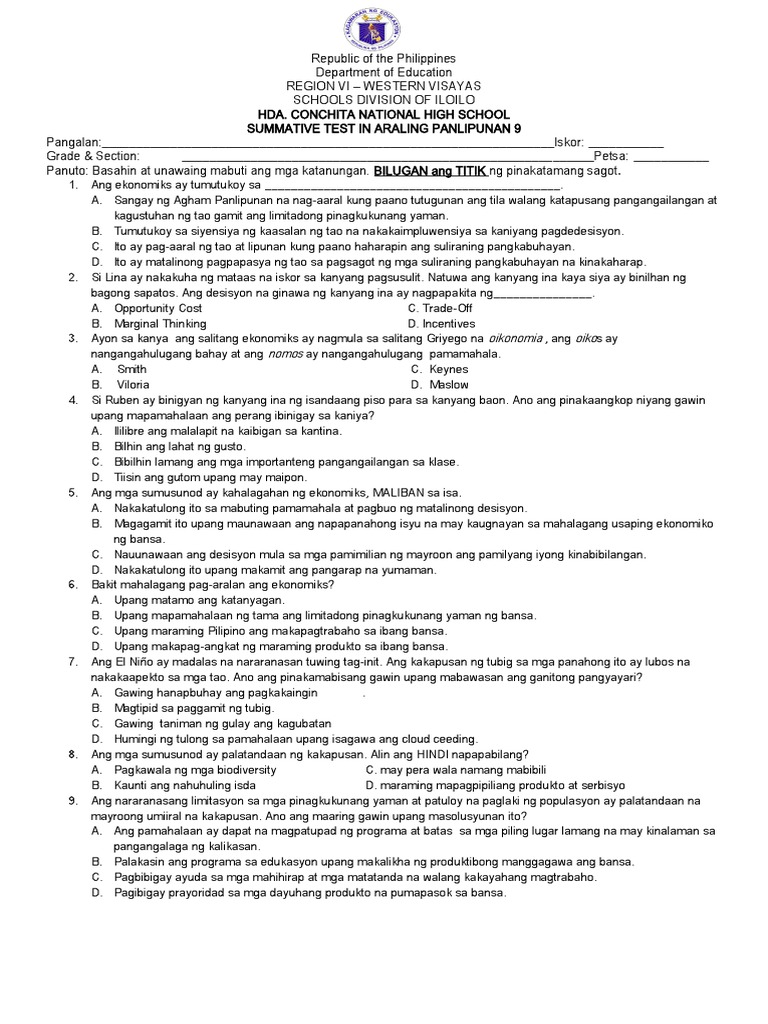1st Summative Ap9 | PDF