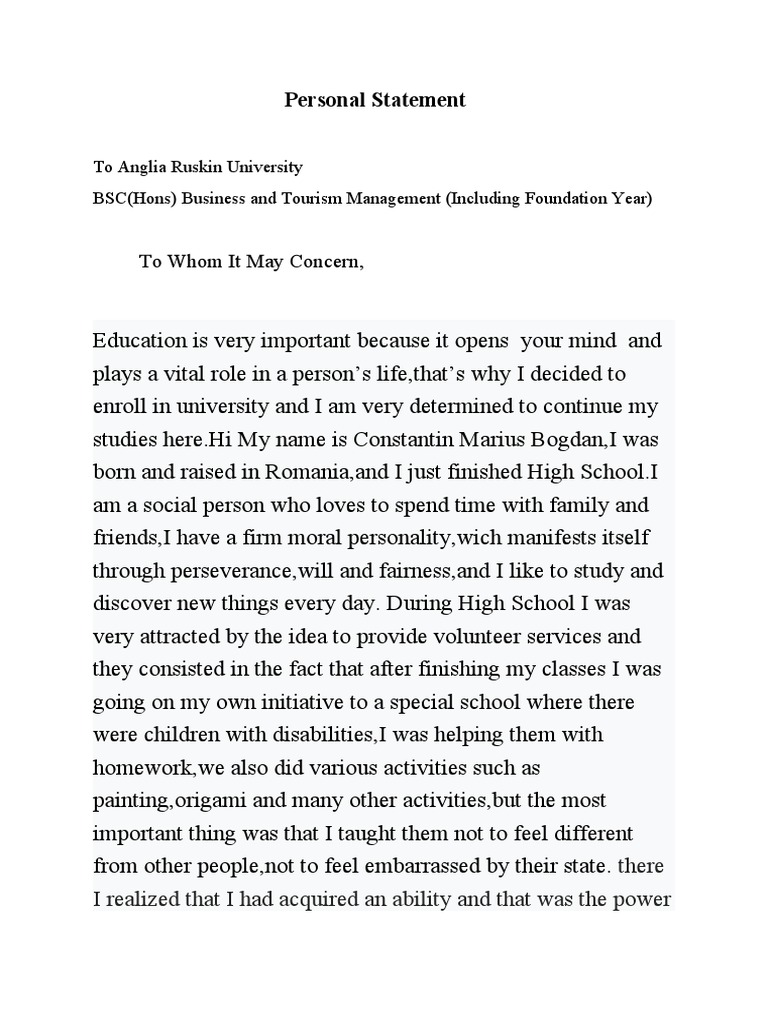 Personal Statement Constantin Marius Bogdan | PDF | Cognition | Behavior Modification