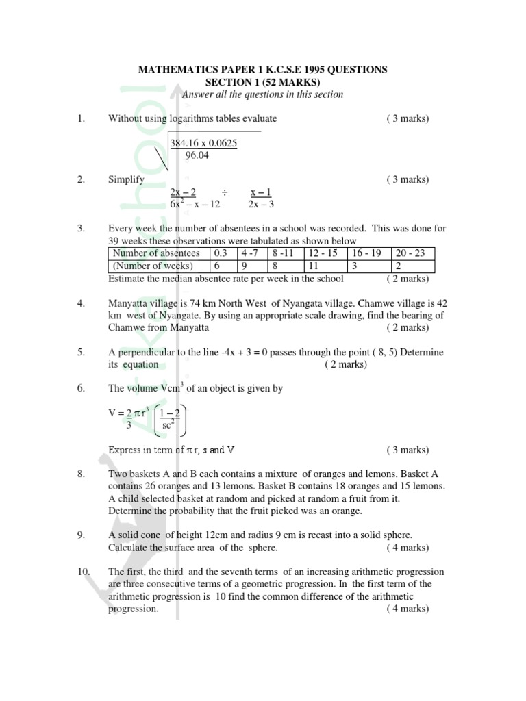 KCSE Mathematics Marking Scheme | PDF | Triangle | Circle
