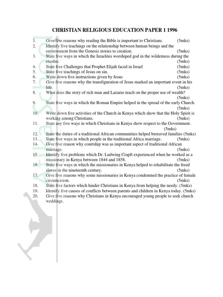 KCSE Cre Marking Scheme 1995-2007 | PDF | Jesus | Paul The Apostle
