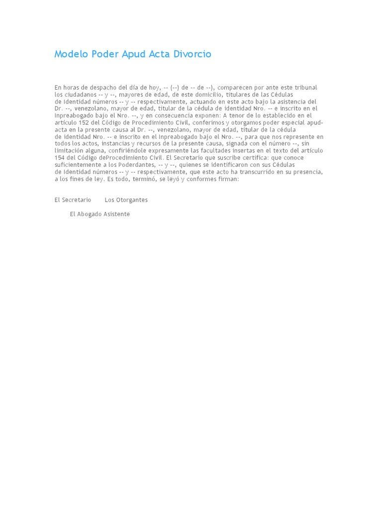 Modelo Poder Apud Acta Divorcio | PDF