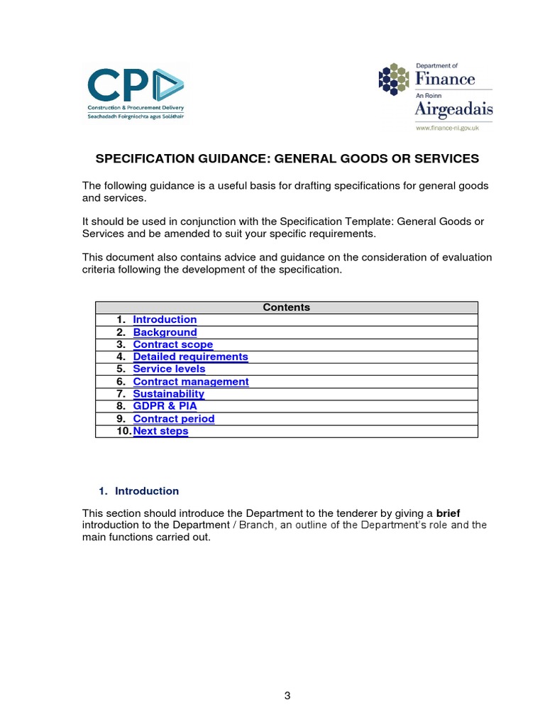 Specification Guidance: General Goods or Services | PDF | Performance ...