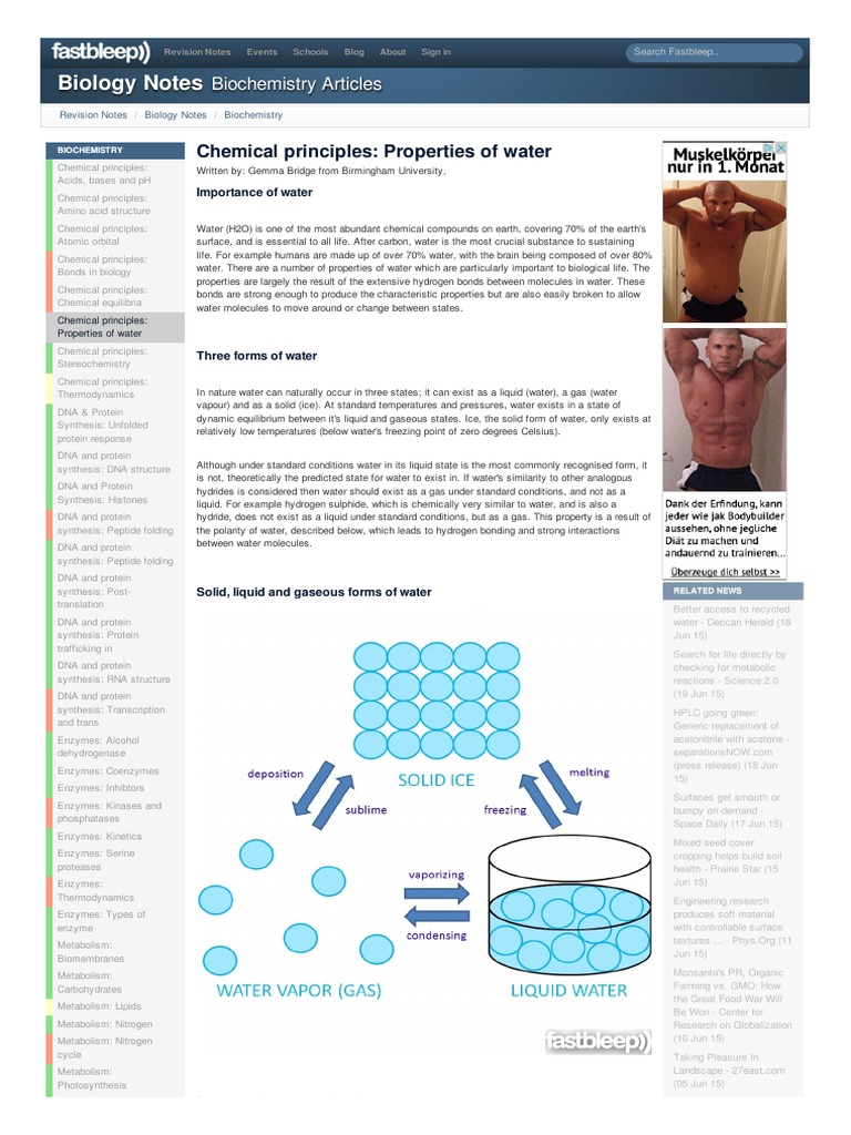 Biology Notes: Chemical Principles: Properties of Water | PDF ...