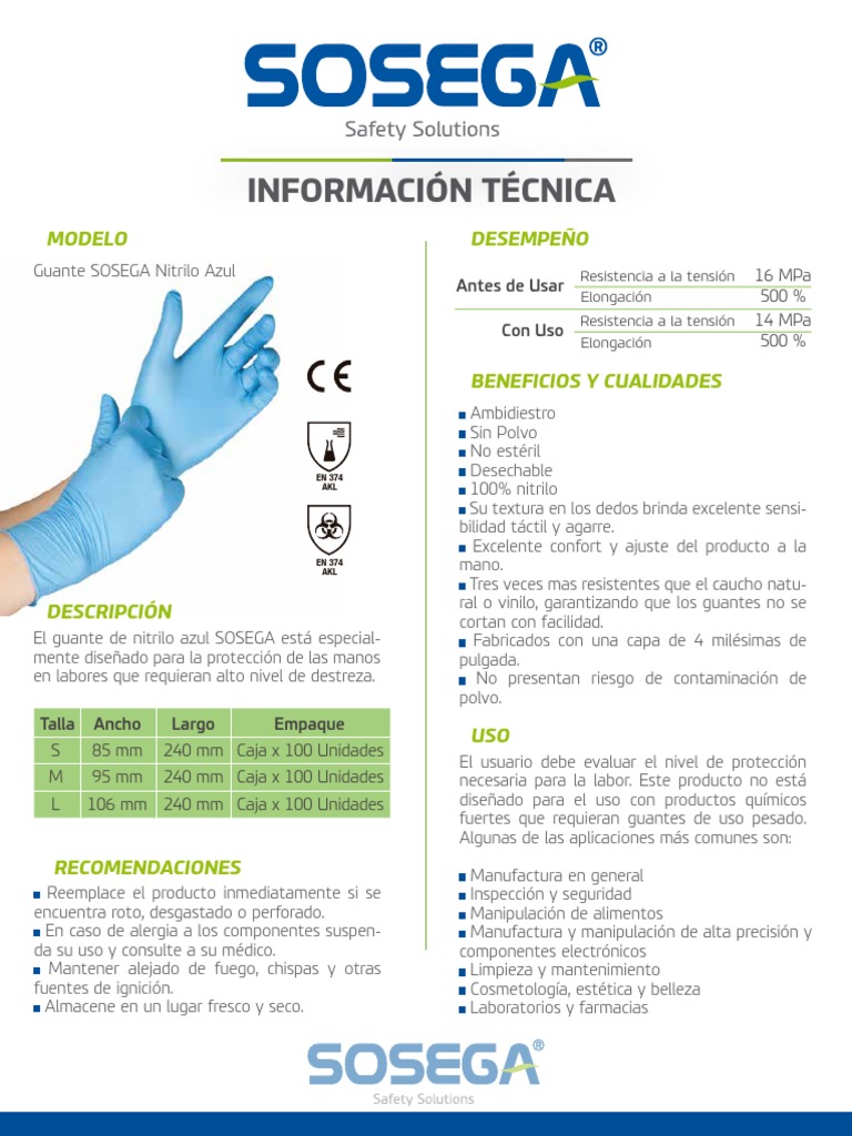 Guante SOSEGA Nitrilo Azul PDF | PDF | Producto de goma | Bienestar
