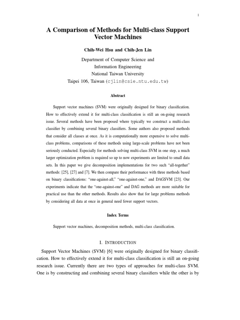 A Comparison of Methods For Multi-Class Support Vector Machines | PDF ...