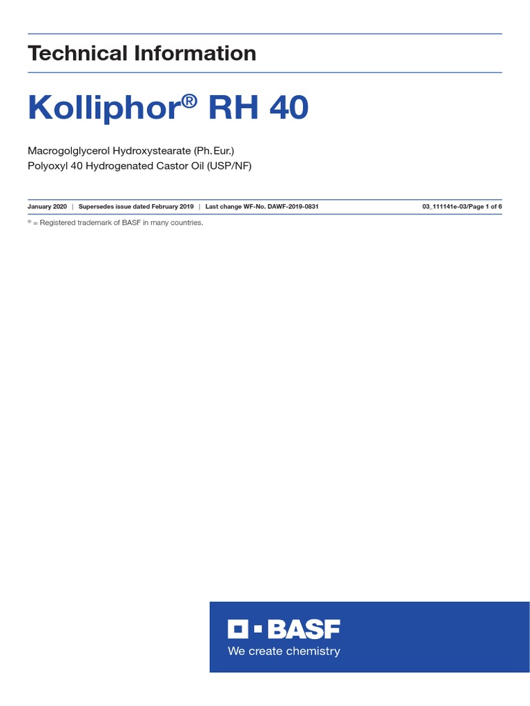 03 - 111141e - Kolliphor RH 40 | PDF | Pharmaceutical Formulation ...