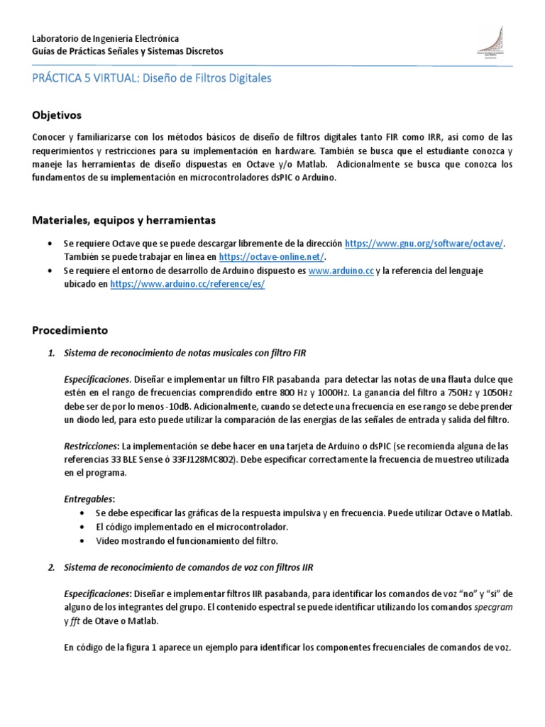 PRACTICA VIRTUAL 5 Diseño de Filtros Digitales | PDF | Filtro electronico | Arduino