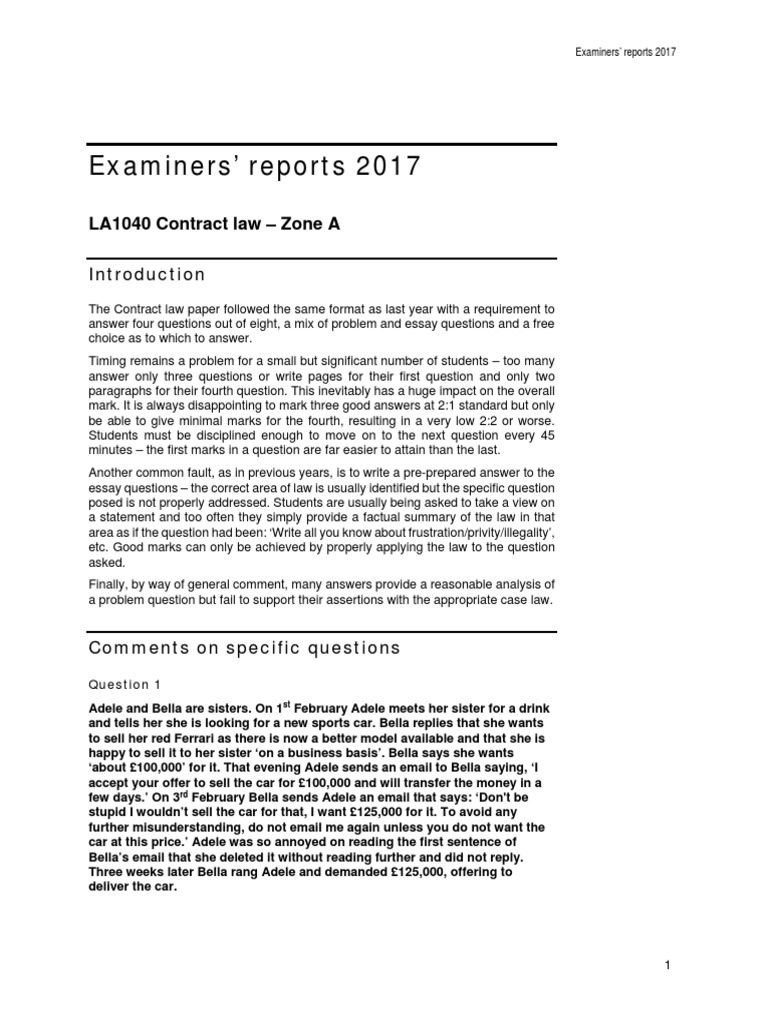 Contract Law Exam Insights 2017 | PDF | Misrepresentation | Offer And ...