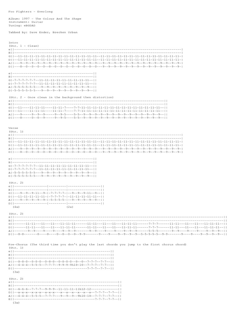 Foo Fighters - Everlong TABS | PDF | Song Structure | Musical Compositions
