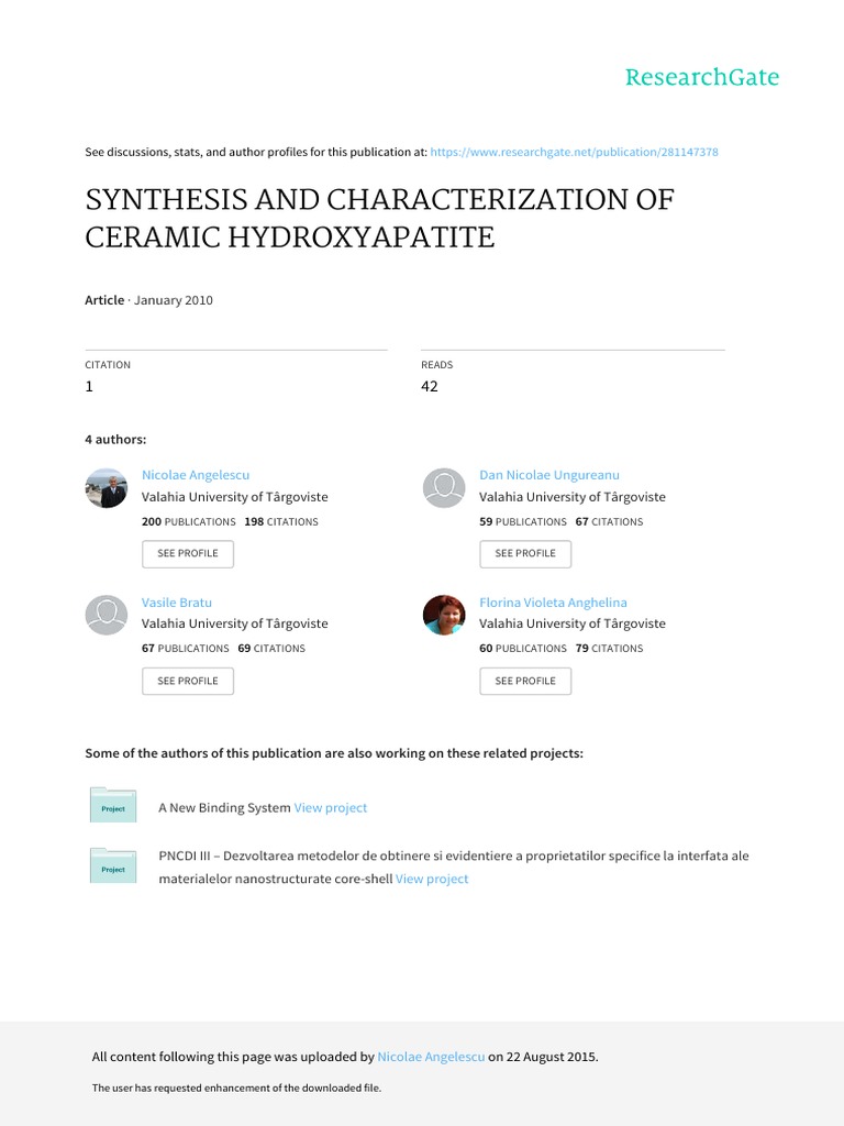 Synthesis and Characterization of Ceramic Hydroxyapatite: January 2010 ...