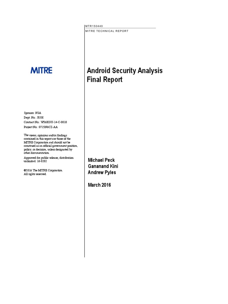 Android Security Analysis Final Report: Michael Peck Gananand Kini Andrew Pyles March 2016 | PDF ...