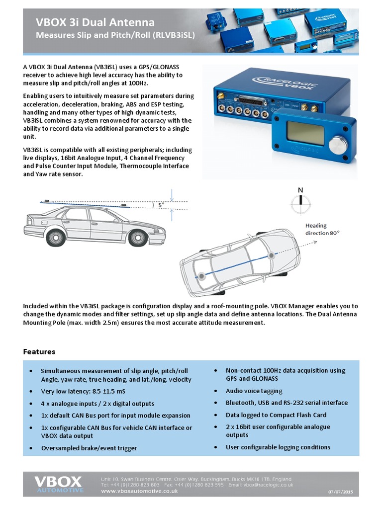 VBOX 3i Dual Antenna: Measures Slip and Pitch/Roll (RLVB3iSL) | PDF ...