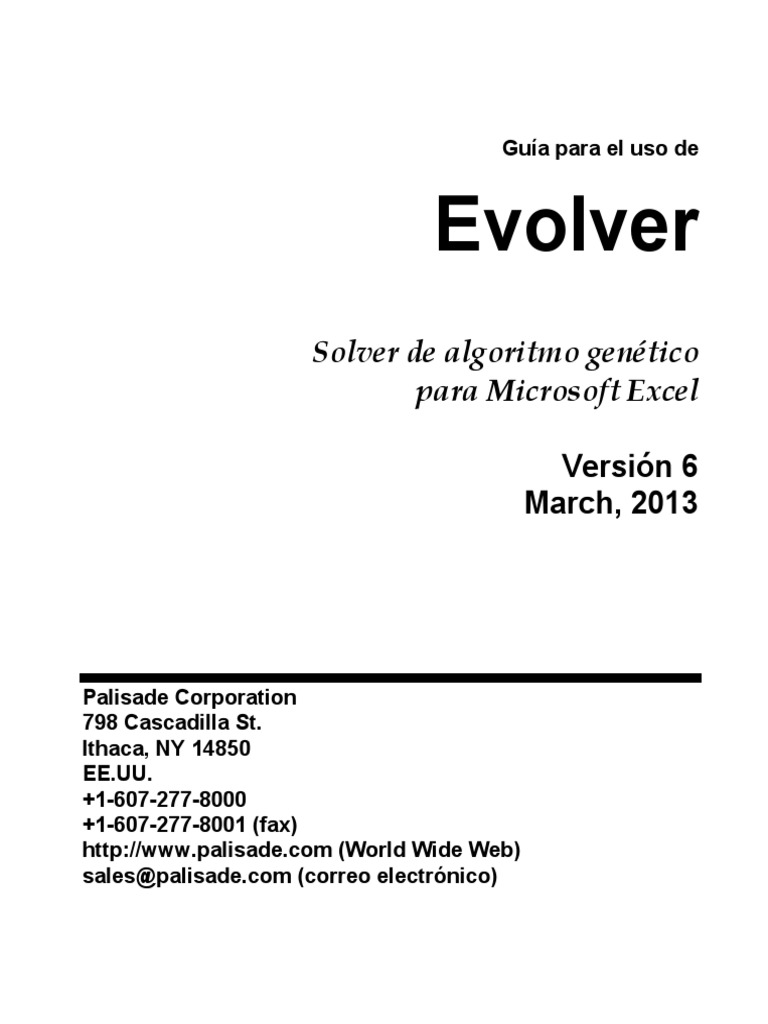 Silo - Tips - Evolver Solver de Algoritmo Genetico para Microsoft Excel Version 6 March Guia ...