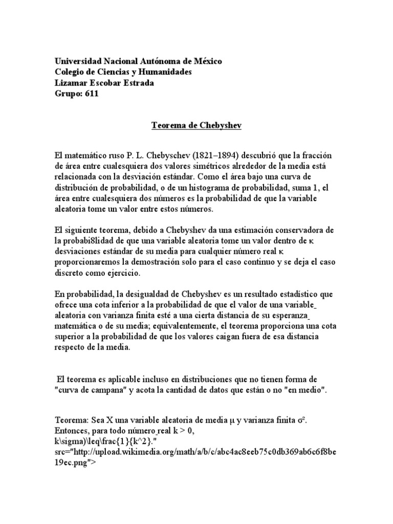 Teorema de Chebyshev y su Aplicación | PDF | Distribución normal | Media