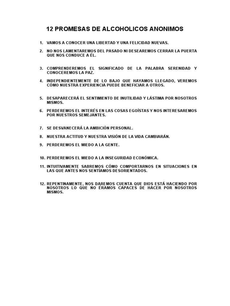 12 Promesas de Alcoholicos Anonimos | PDF