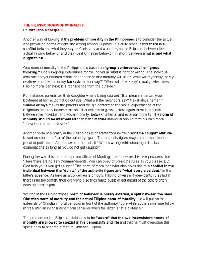 Filipino Morality and Social Norms | PDF | Morality | Philippines