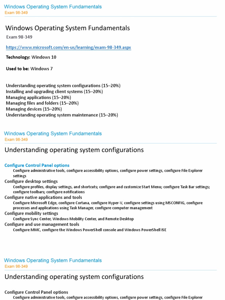 Windows Operating System Fundamentals: Exam 98-349 | PDF | Operating ...