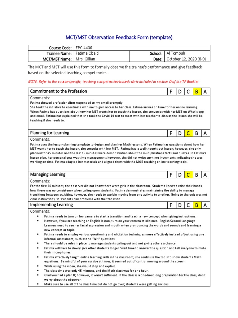 Fatima Obaid MCT Observation 1 PDF | PDF