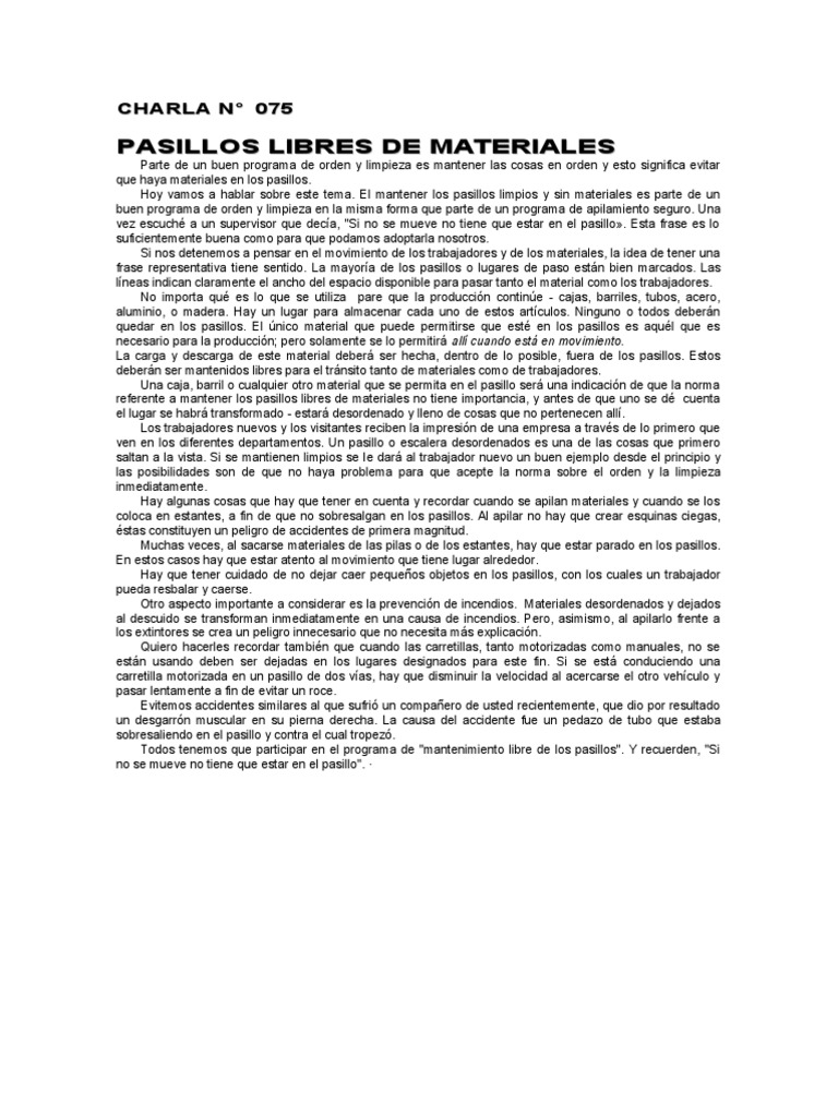 Mantenimiento de Pasillos Libres de Materiales | PDF | Naturaleza