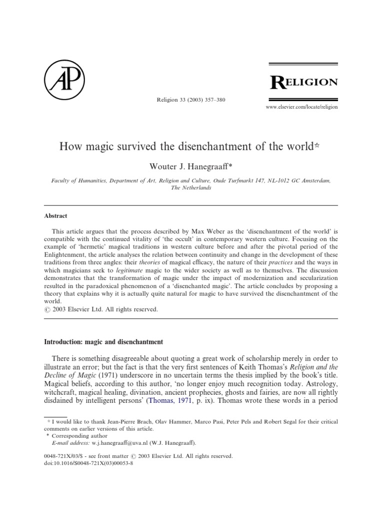 Hanegraaff - How Magic Survived The Disenchantment of The World | PDF ...