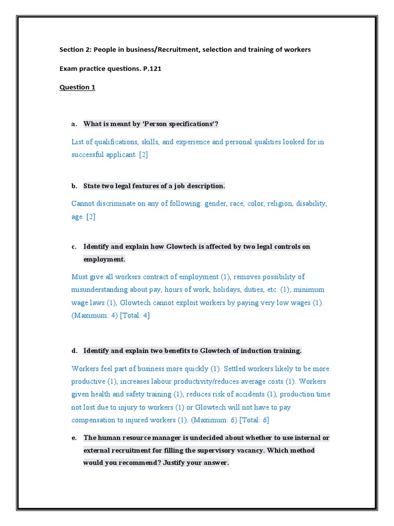 Answers For q1 and q2 P. 121 | PDF | Recruitment | Employment
