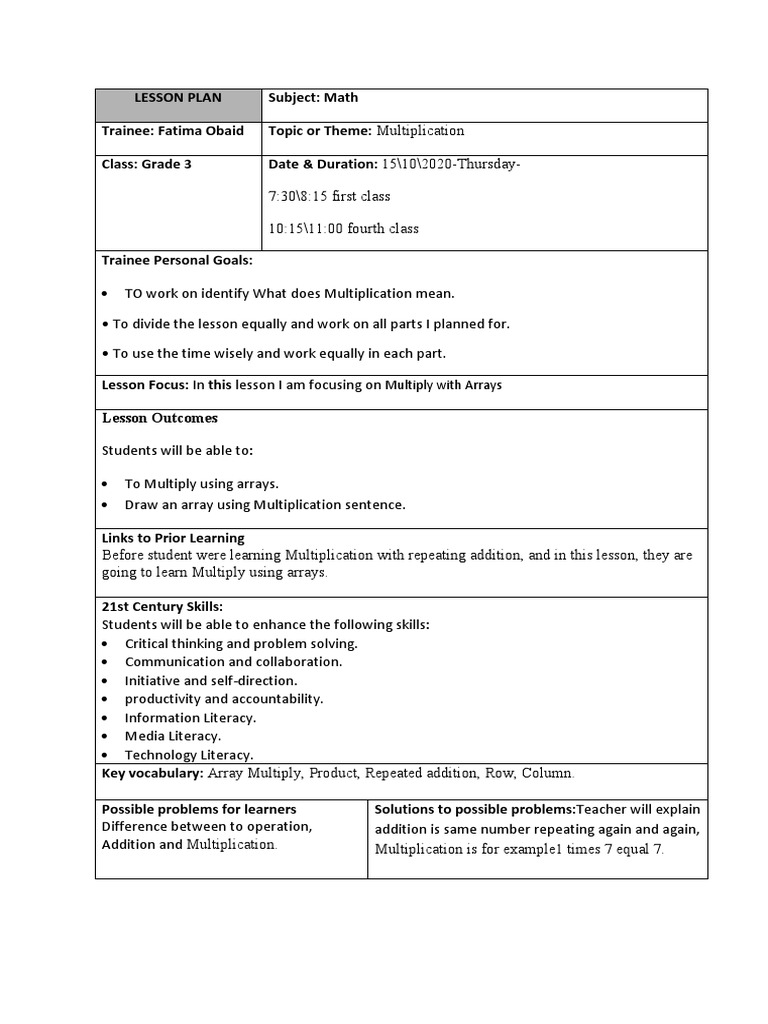 Lesson Plan 3 Pdf Learning Behavior Modification