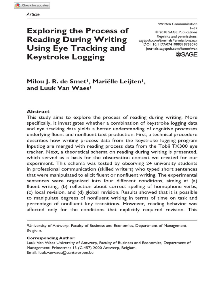 Exploring The Process of Reading During Writing Using Eye Tracking and Keystroke Logging | PDF ...