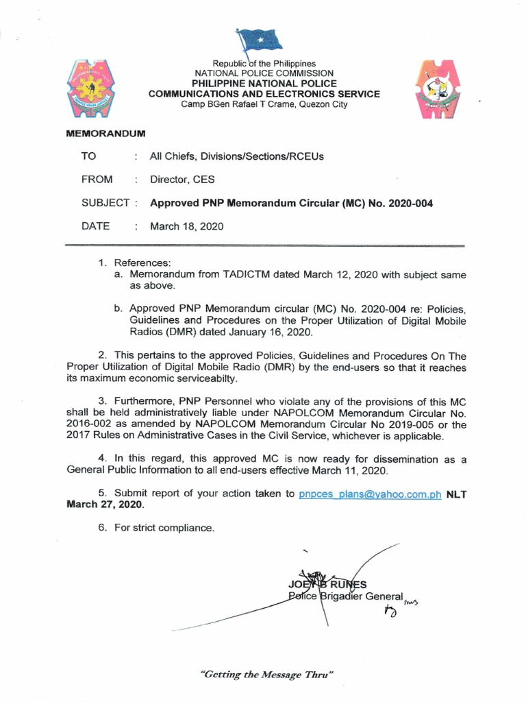 4 Memo Approved PNP Memorandum Circular No. 2020-04 PDF | PDF ...