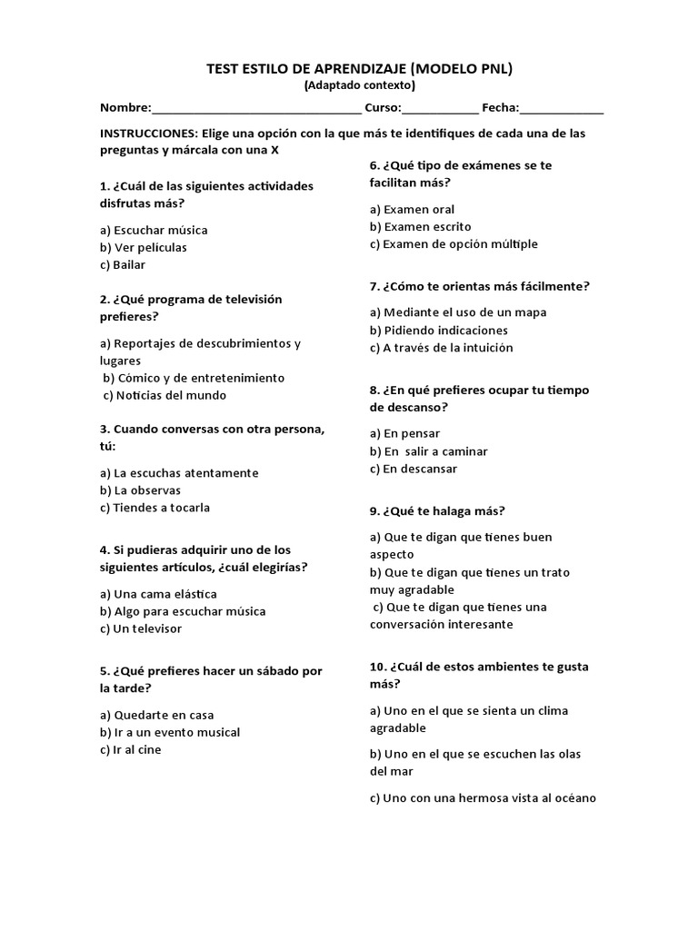 Adapt - Test Estilos | PDF | Prueba (evaluación)