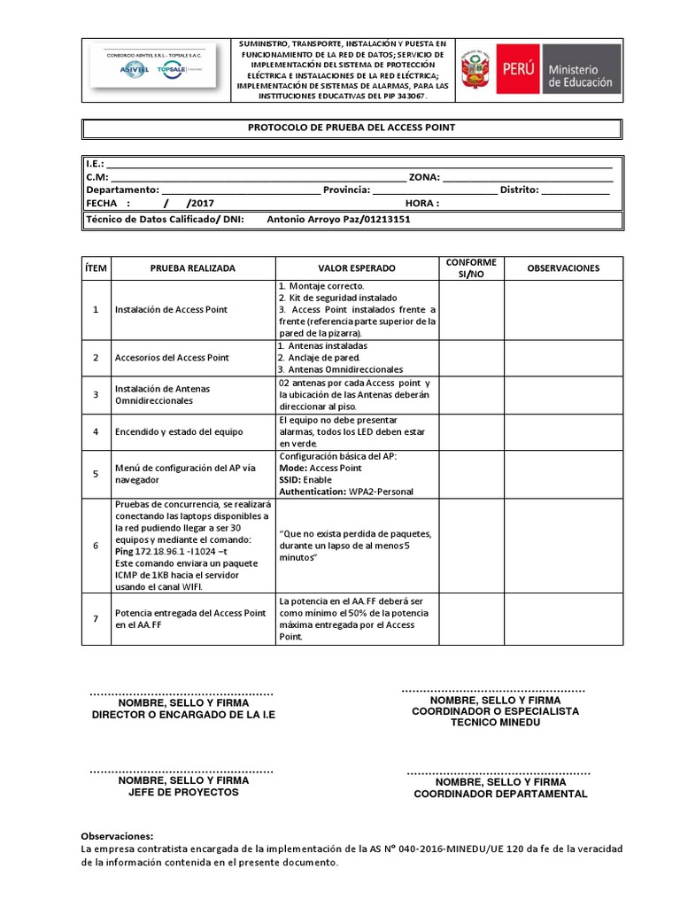 TSAV02.01.01-Protocolo de Prueba de Access Point | PDF | Punto de acceso inalámbrico ...