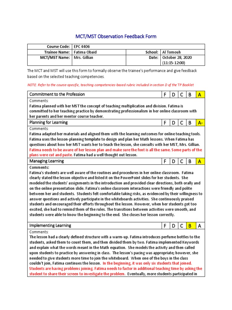 Fatima Obaid MCT Observation 3 | PDF | Psychological Concepts ...