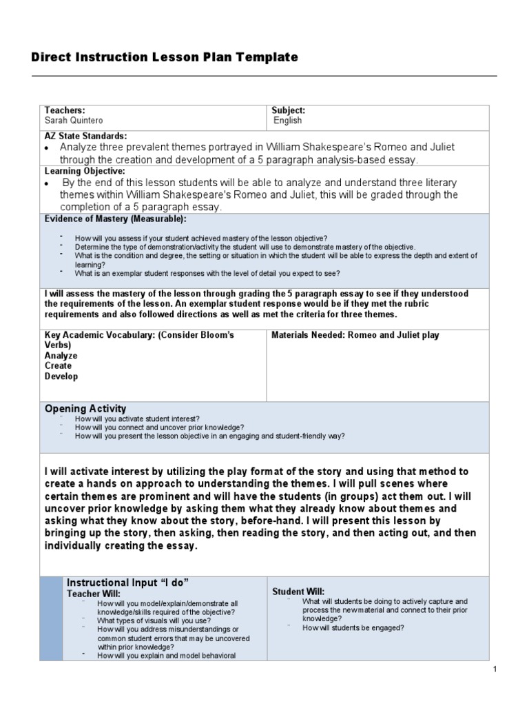 Direct Instruction Lesson Plan | PDF | Lesson Plan | Essays