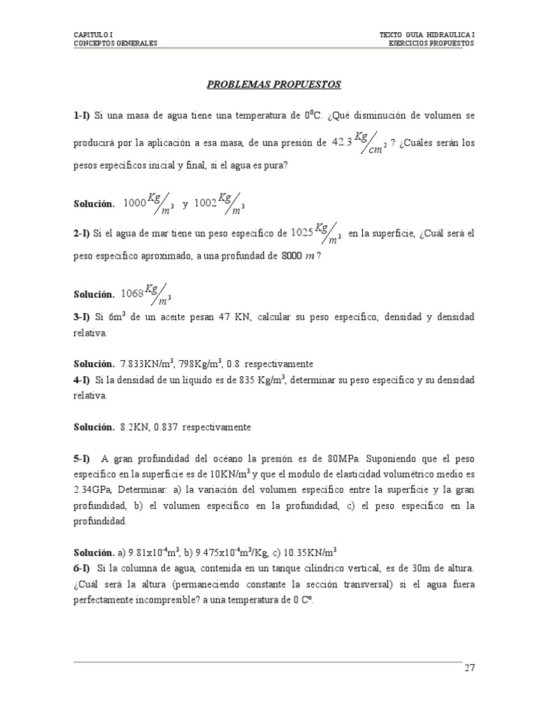 Ejercicios de Hidráulica Básica | PDF | Densidad | Agua