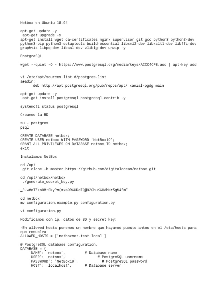 Instalacion NetBox | PDF | Postgre Sql | Databases