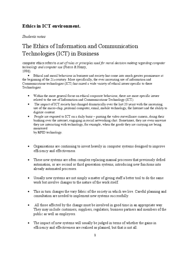 The Ethics of Information and Communication Technologies (ICT) in ...