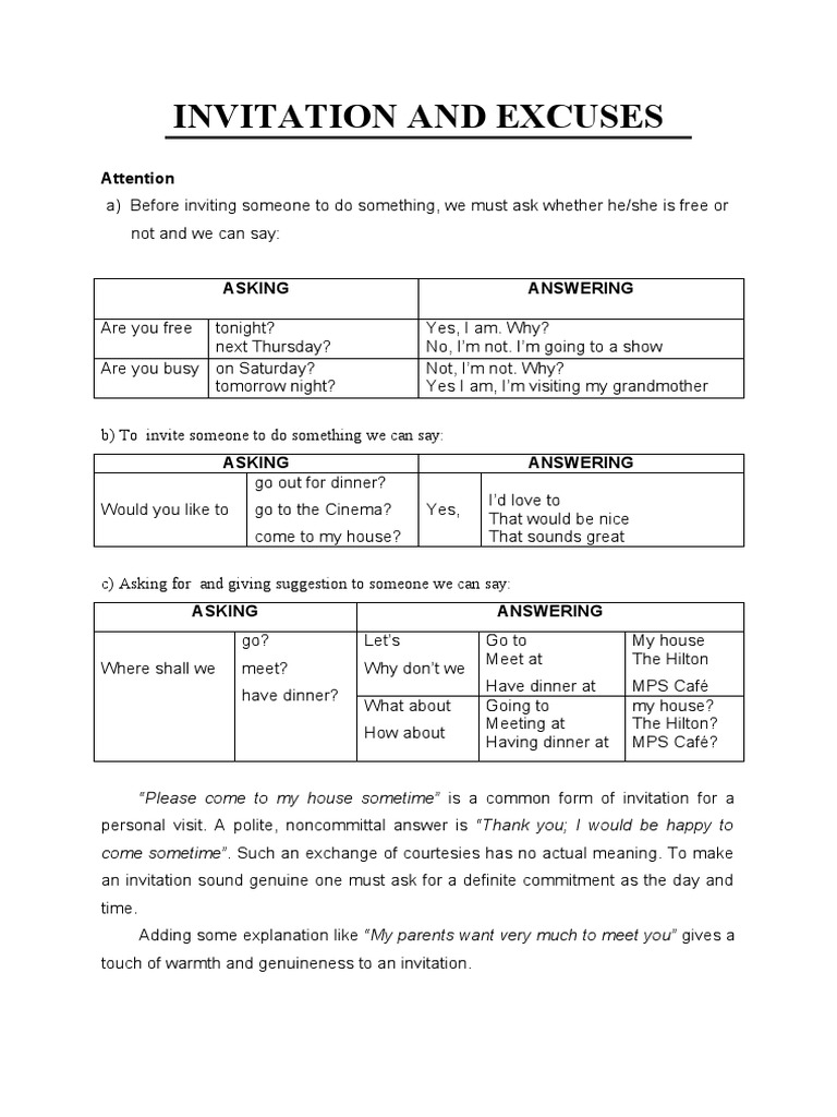 Invitation and Excuses | PDF