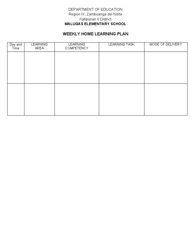 Weekly Home Learning Plan | PDF