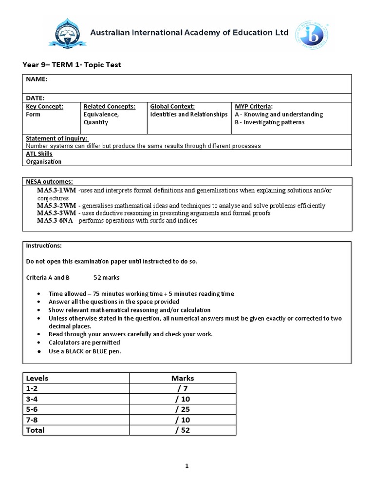 Year 9 Topic Test 2020 | PDF | Numbers | Significant Figures