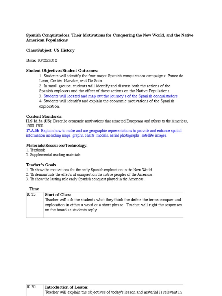 Spanish Conquistadors Lesson Plan | PDF | Conquistador | Spanish Empire
