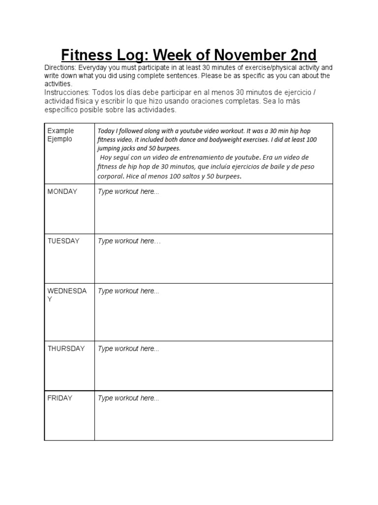 Weekly Fitness Log Template | PDF