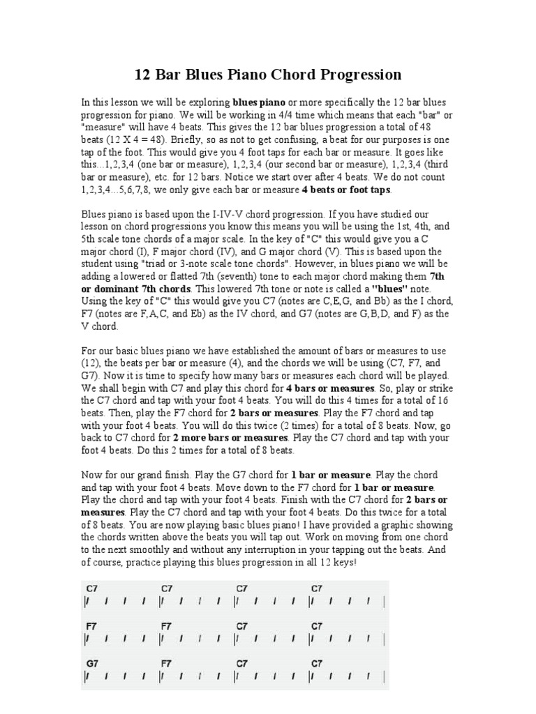 12 Bar Blues Piano Progression Guide | PDF | Musical Techniques ...