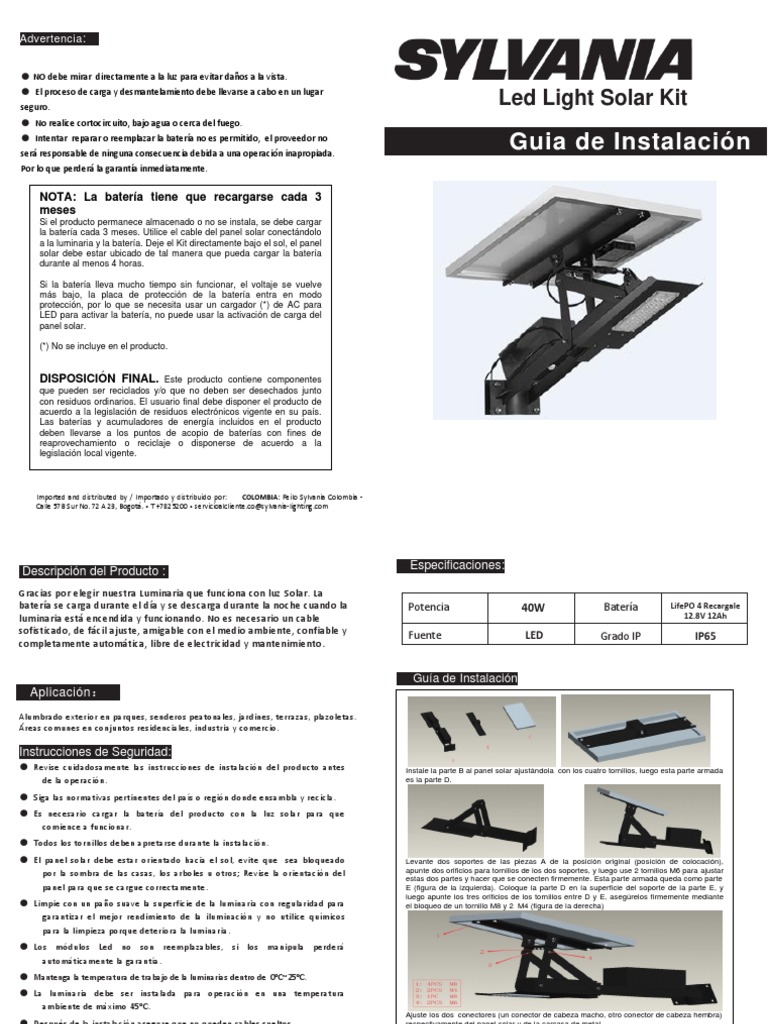 Manual Instruction 40W Solar Kit | PDF | Batería recargable | Energía y ...
